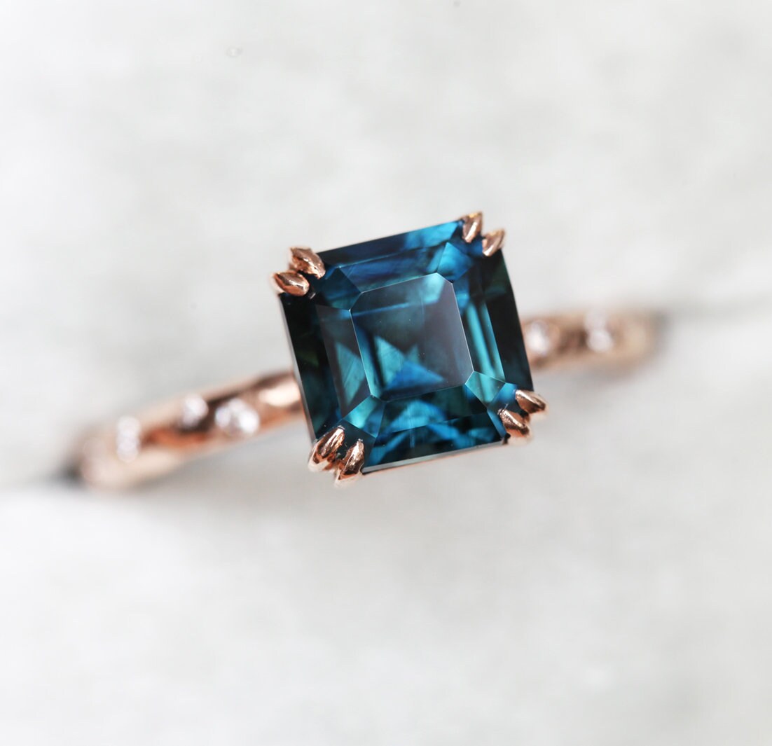 Blue Green Radiant Sapphire Engagement Ring Bi Color Sapphire | Etsy