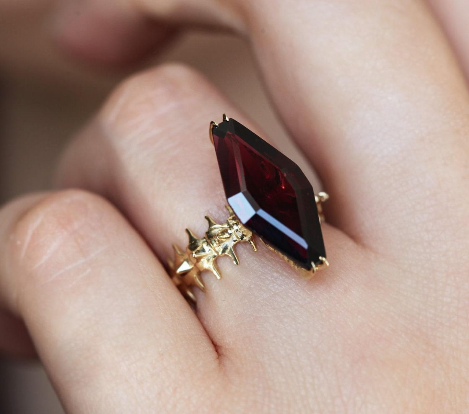 Red Garnet Snake Ring, Skeleton Ring, Unique Garnet Ring in 14k or 18k ...