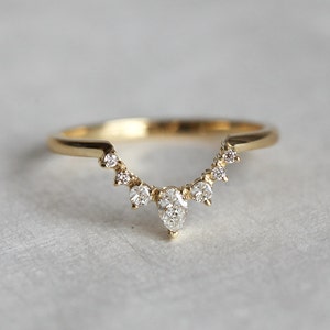 Diamond Nesting Band in 14k Solid Gold With Prong Set Round & Pear ...