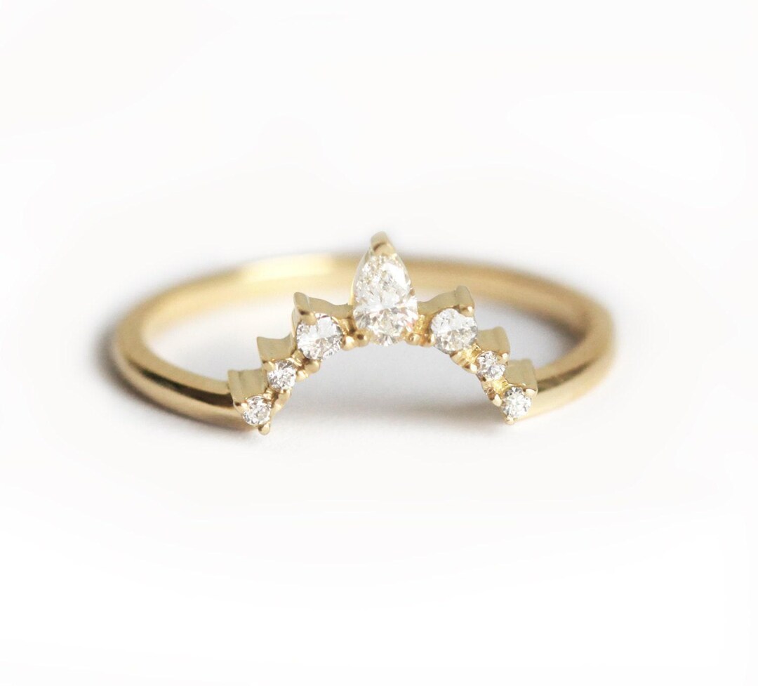 Diamond Nesting Band in 14k Solid Gold With Prong Set Round & Pear ...