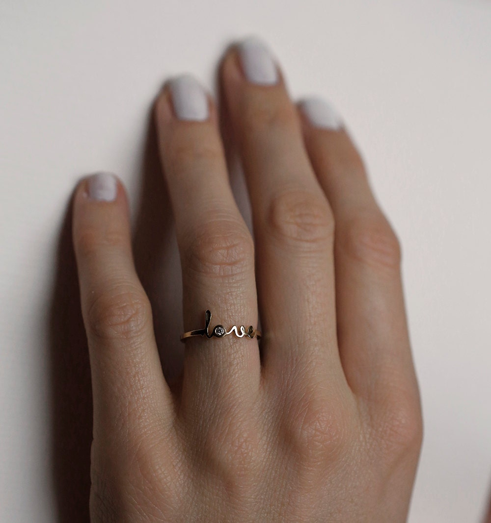 Gold Love Ring Diamond Name Ring Rose Gold Ring Custom | Etsy