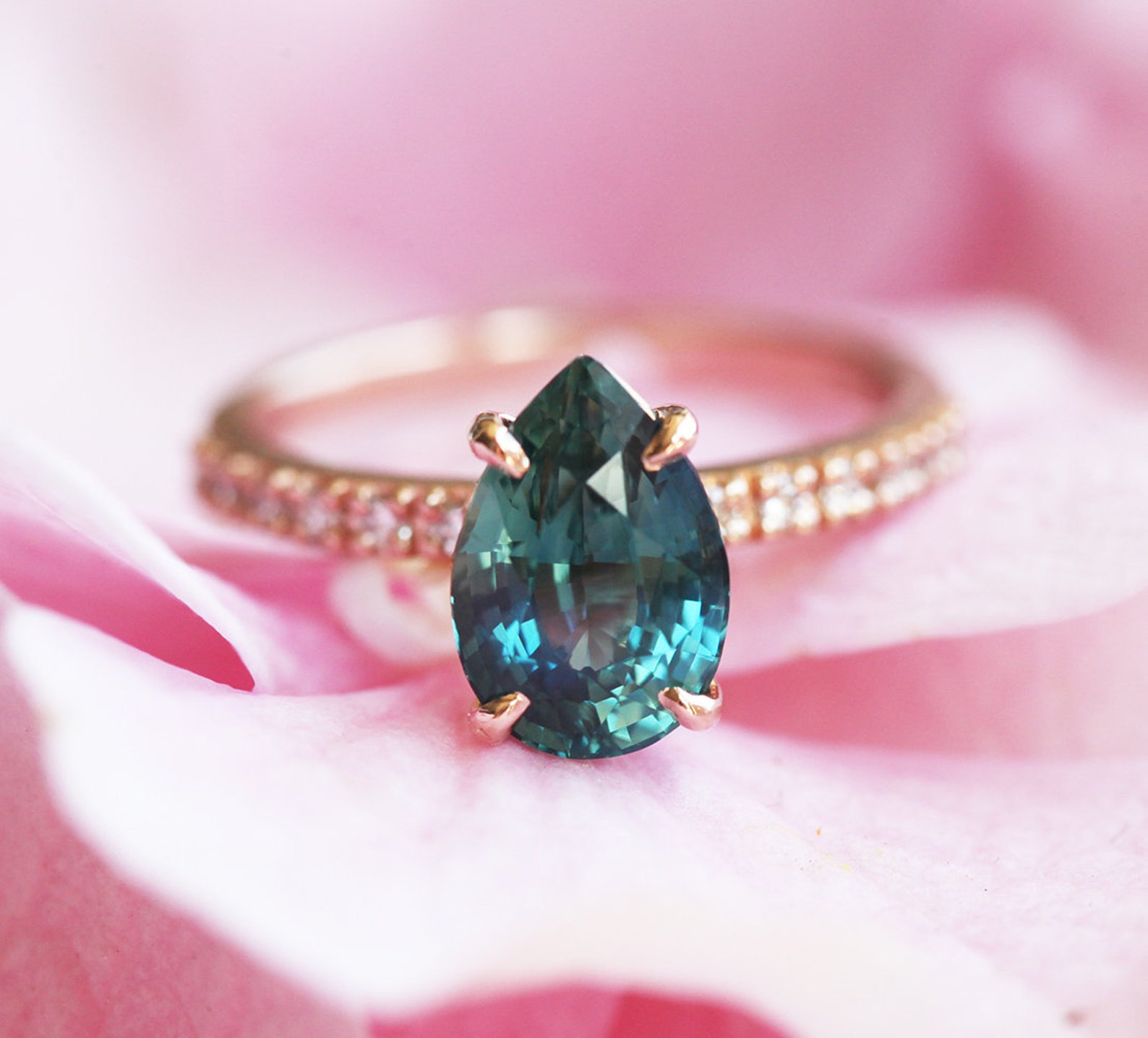 Teal Sapphire Ring Set Pear teal sapphire with marquise teal | Etsy