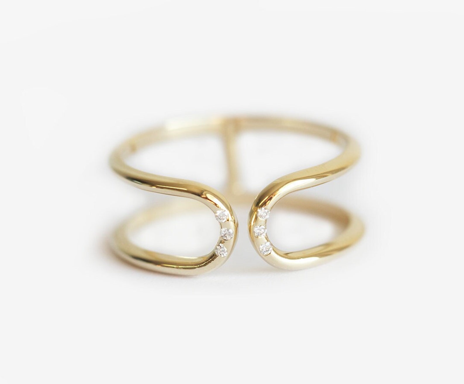 Double Diamond Band Ring Unique Open Wedding Band Split - Etsy