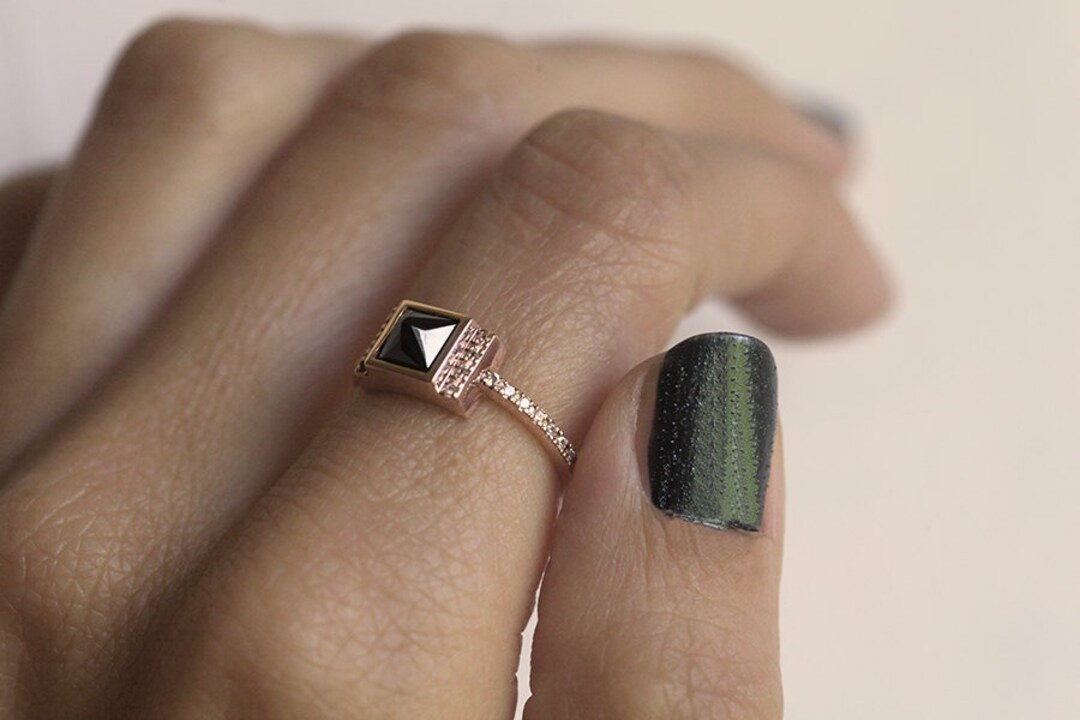 Square Black Diamond Ring Rose Gold Modern Rose Gold Diamond - Etsy
