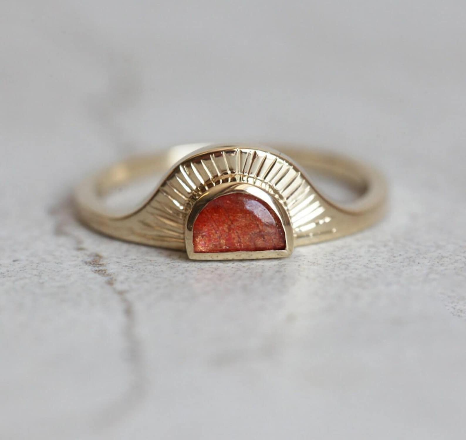 Sunset Ring, Sunstone Engagement Ring, Gold Sunrise Ring, Bohemian Sun ...