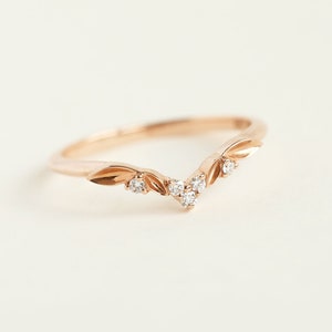 Leaf Chevron Diamond Wedding Band, Nature Ring Nesting Wedding Band ...