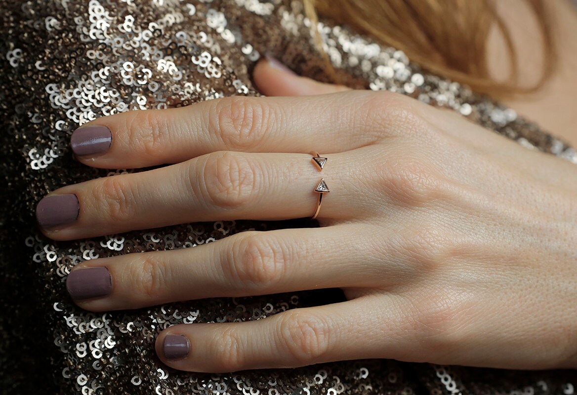 Open Triangle Diamond Band Unique Modern Pointed Diamond Ring | Etsy