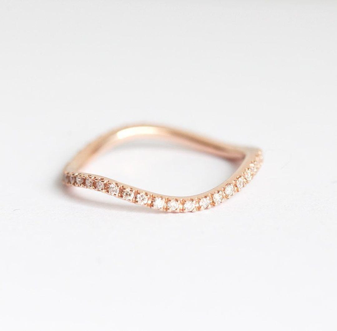 Wave Diamond Wedding Ring, Unique Wave Diamond Eternity Band, Pave ...