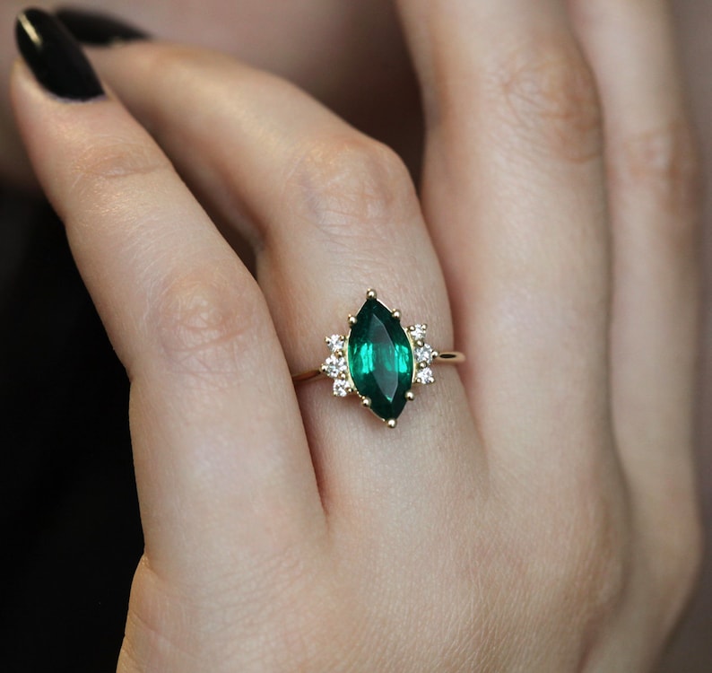 Genuine Emerald Ring Diamond Emerald Engagement Ring Emerald | Etsy