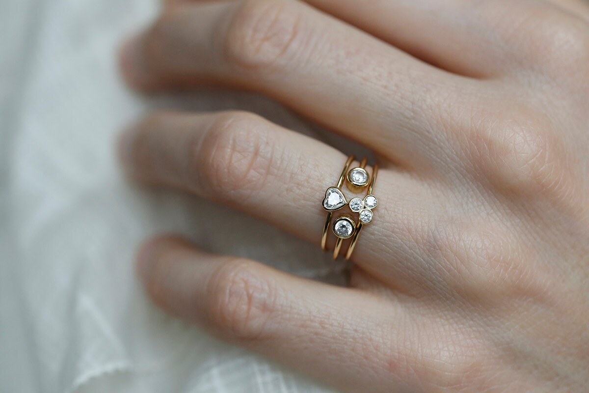 Trio Diamond Ring Simple Gold Diamond Ring Delicate Three - Etsy Israel
