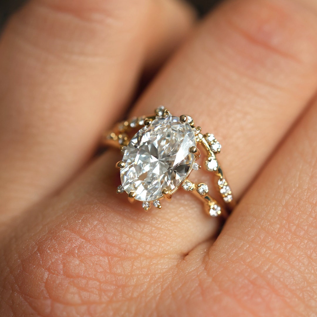 3ct Lab Grown Diamond Ring Set Bokeh Diamond Engagement Ring Set - Etsy