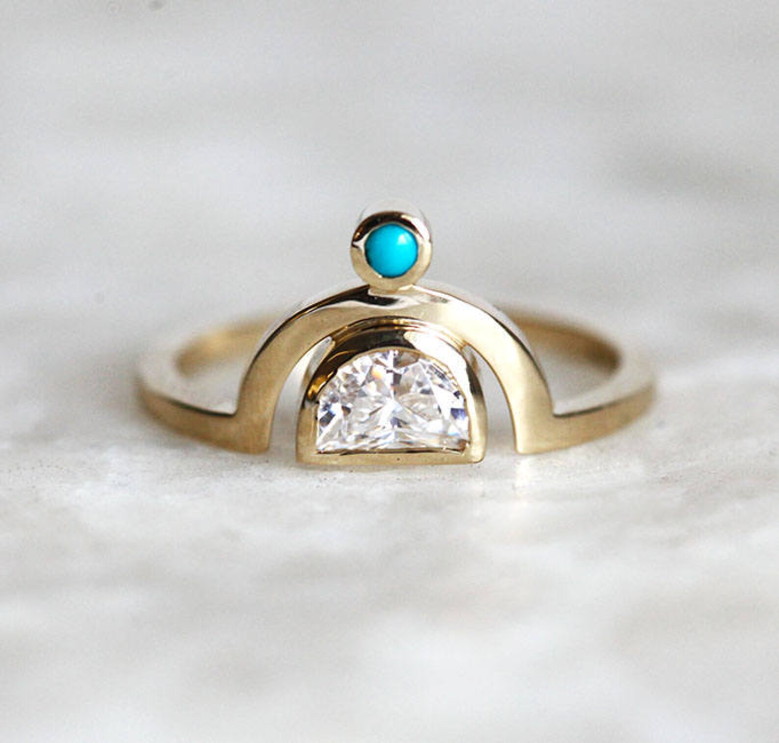 Unique Moissanite Ring Half Moon Moissanite Ring With - Etsy