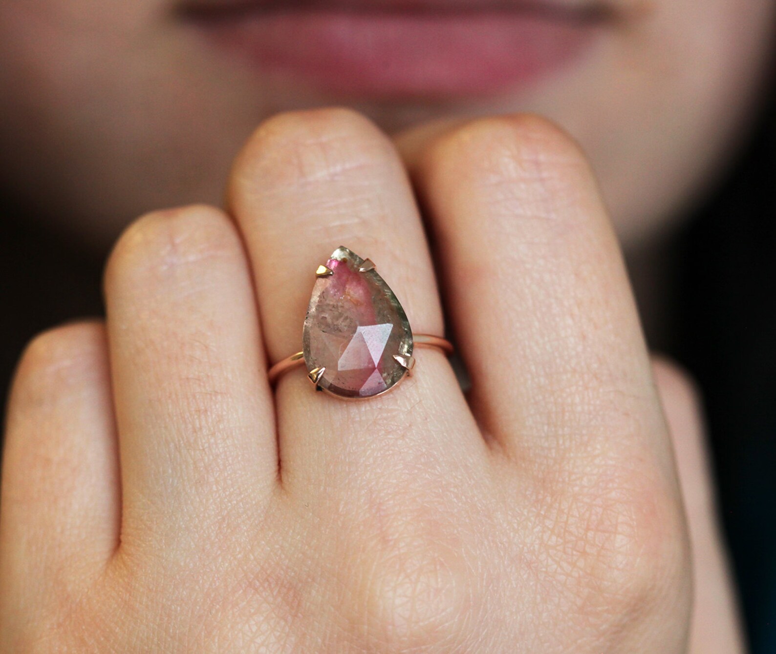 Watermelon Tourmaline Ring Pink Gemstone Engagement Ring - Etsy