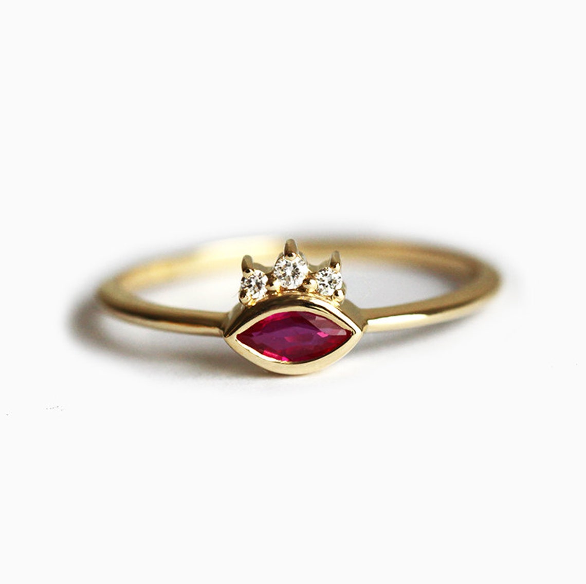Marquise Red Ruby Diamond Ring Yellow Gold - Etsy