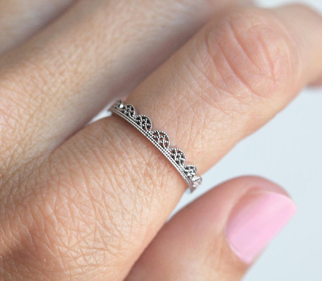 Thin Lace Ring Delicate Wedding Band Delicate Wedding Ring - Etsy