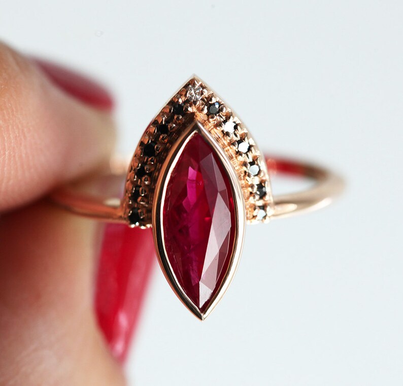 Natural Ruby Ring Set Ruby Engagement Ring With Black - Etsy UK