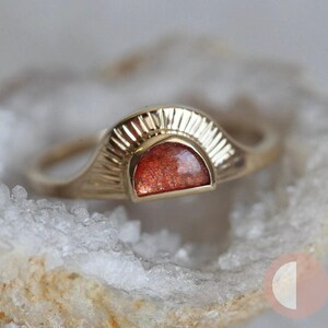 Moss Agate Sunset Ring With Half Moon Gemstone - Etsy