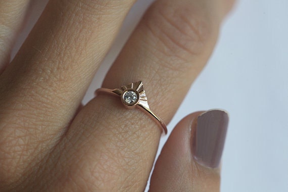 Sun Diamond Ring Bohemian Diamond Engagement Ring Unique | Etsy