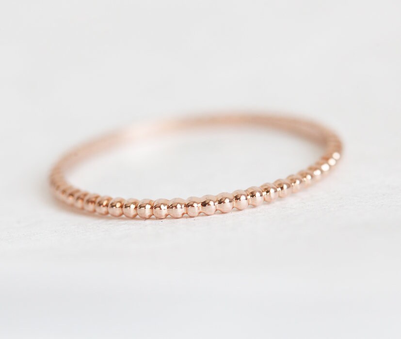 Dainty Thin Rose Gold Ring Beaded in 14k Rose Gold Perfect | Etsy