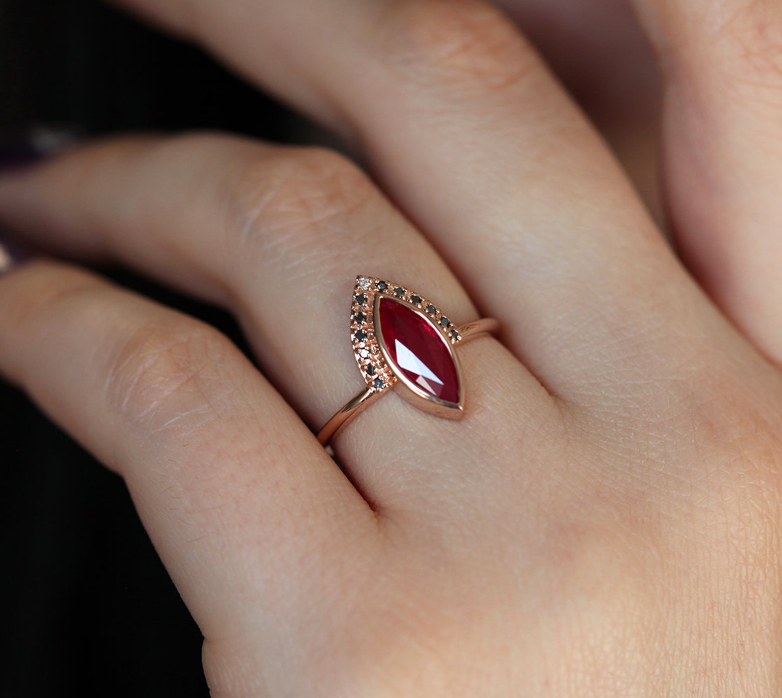 Natural Ruby Ring Set Ruby Engagement Ring With Black - Etsy UK