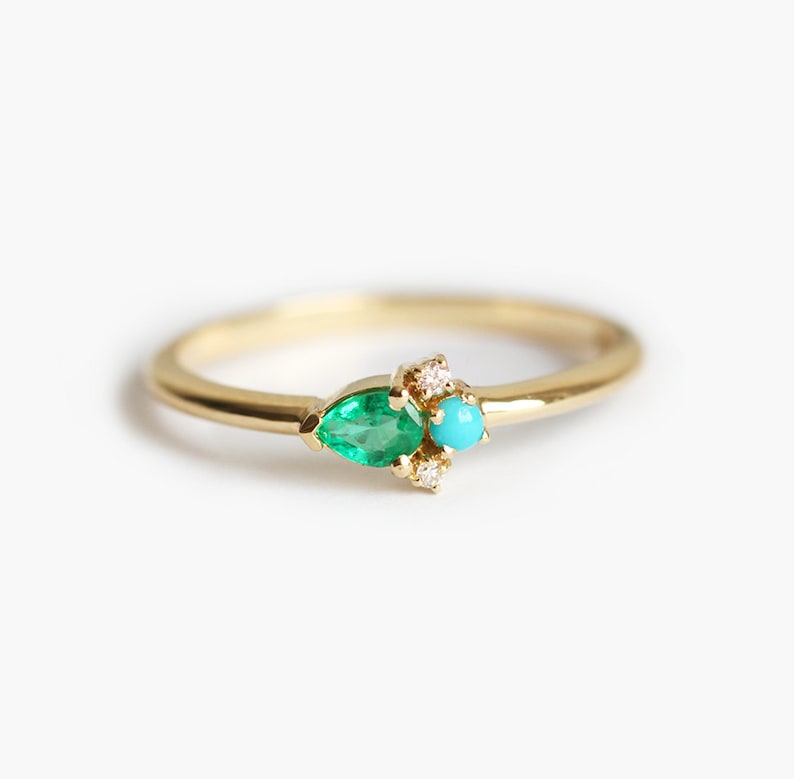 Mini Pear Emerald Cluster Ring Small Emerald Turquoise - Etsy