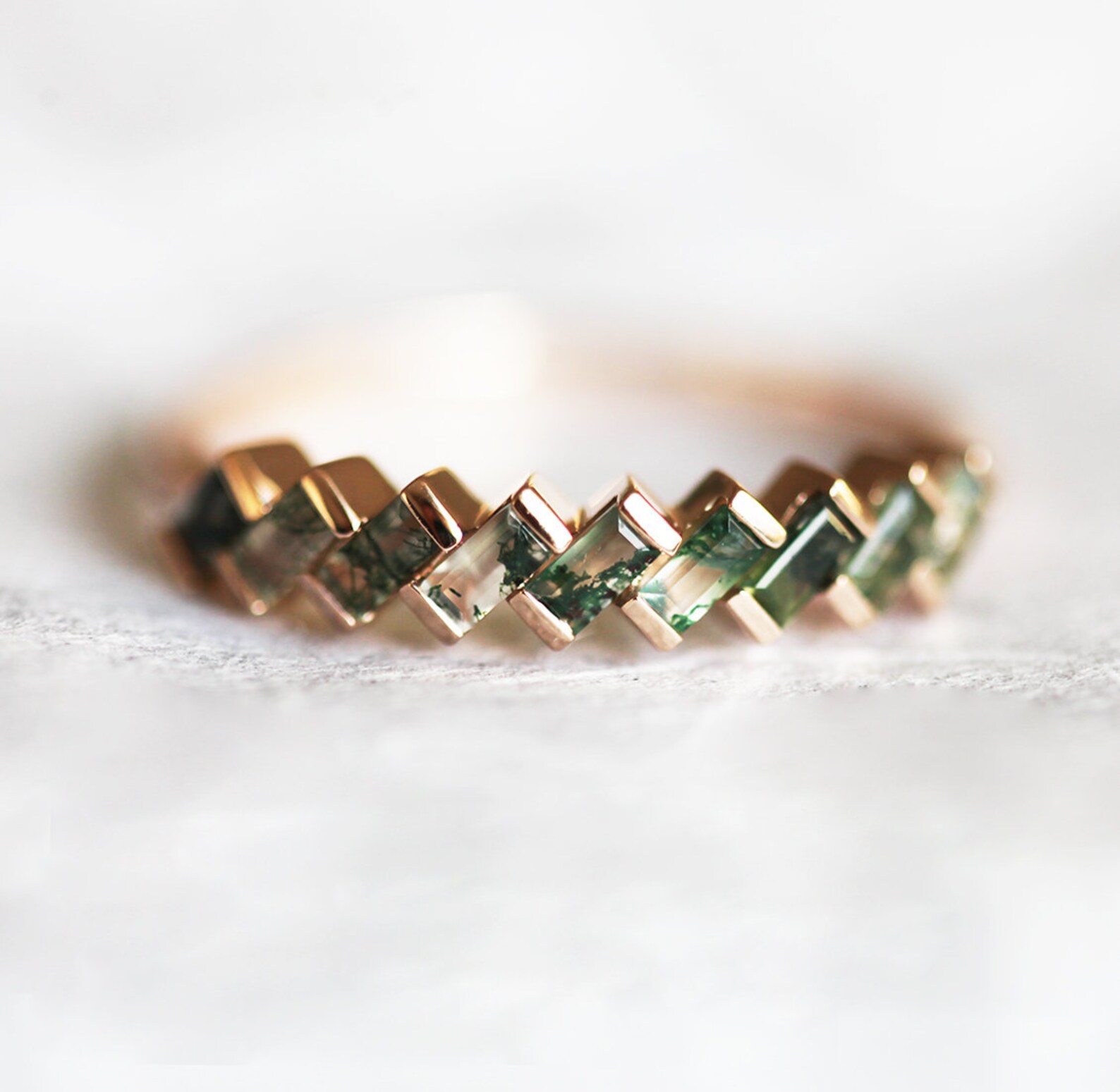 Moss Agate Ring Green Wedding Band Unique Gemstone Ring - Etsy