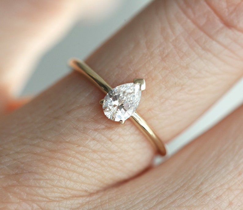Pear Diamond Ring Solitaire Pear Diamond Ring Prong Set Pear - Etsy