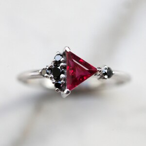 Triangle Ruby Ring, Ruby Engagement Ring, Genuine Natural Ruby Diamond ...