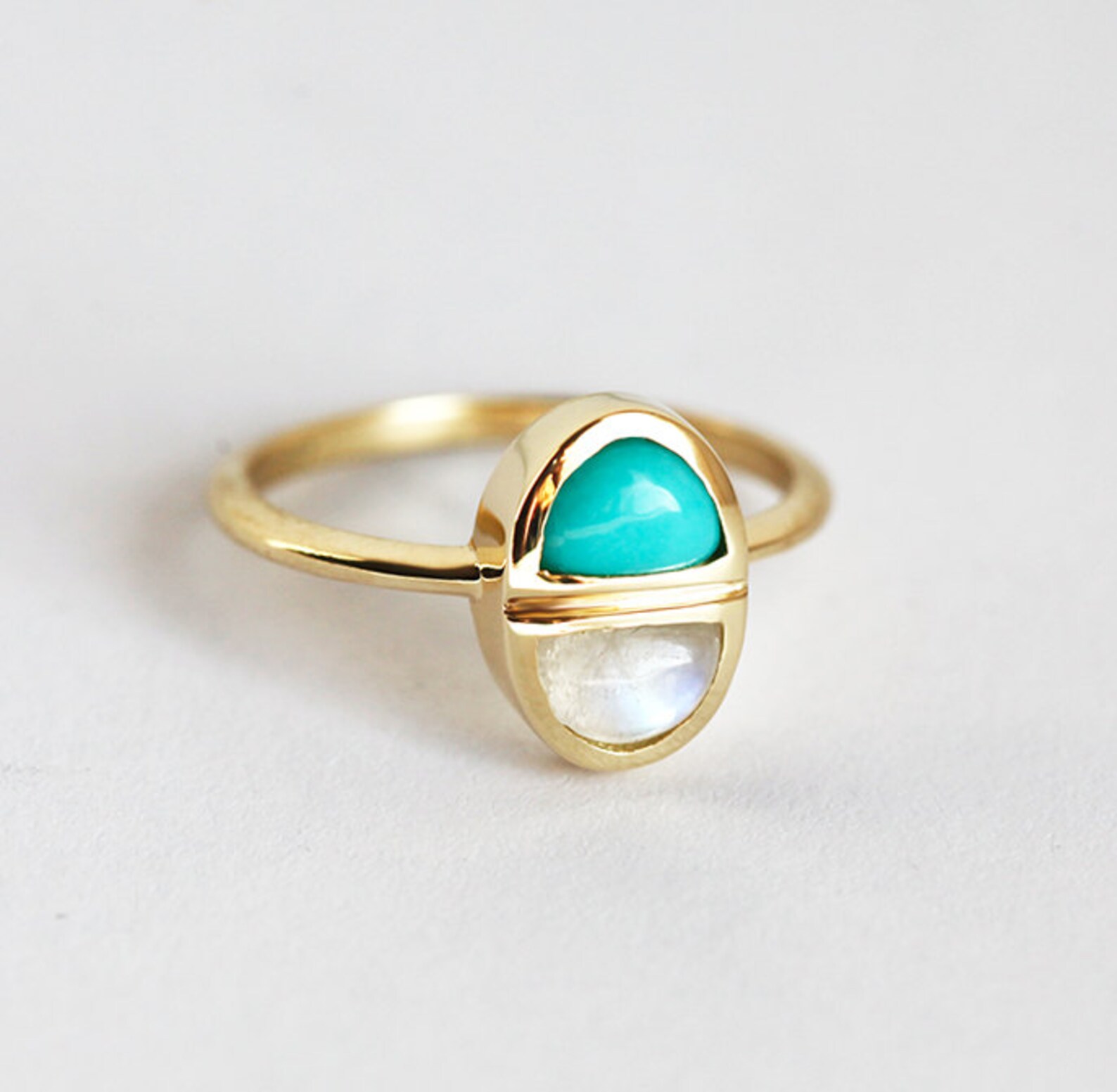 Double Gemstone Ring Turquoise and Moonstone Ring Unique | Etsy