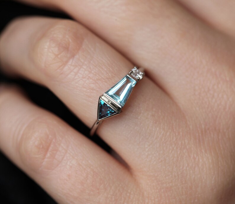 Aquamarine Engagement Ring Alexandrite Cluster Unique | Etsy
