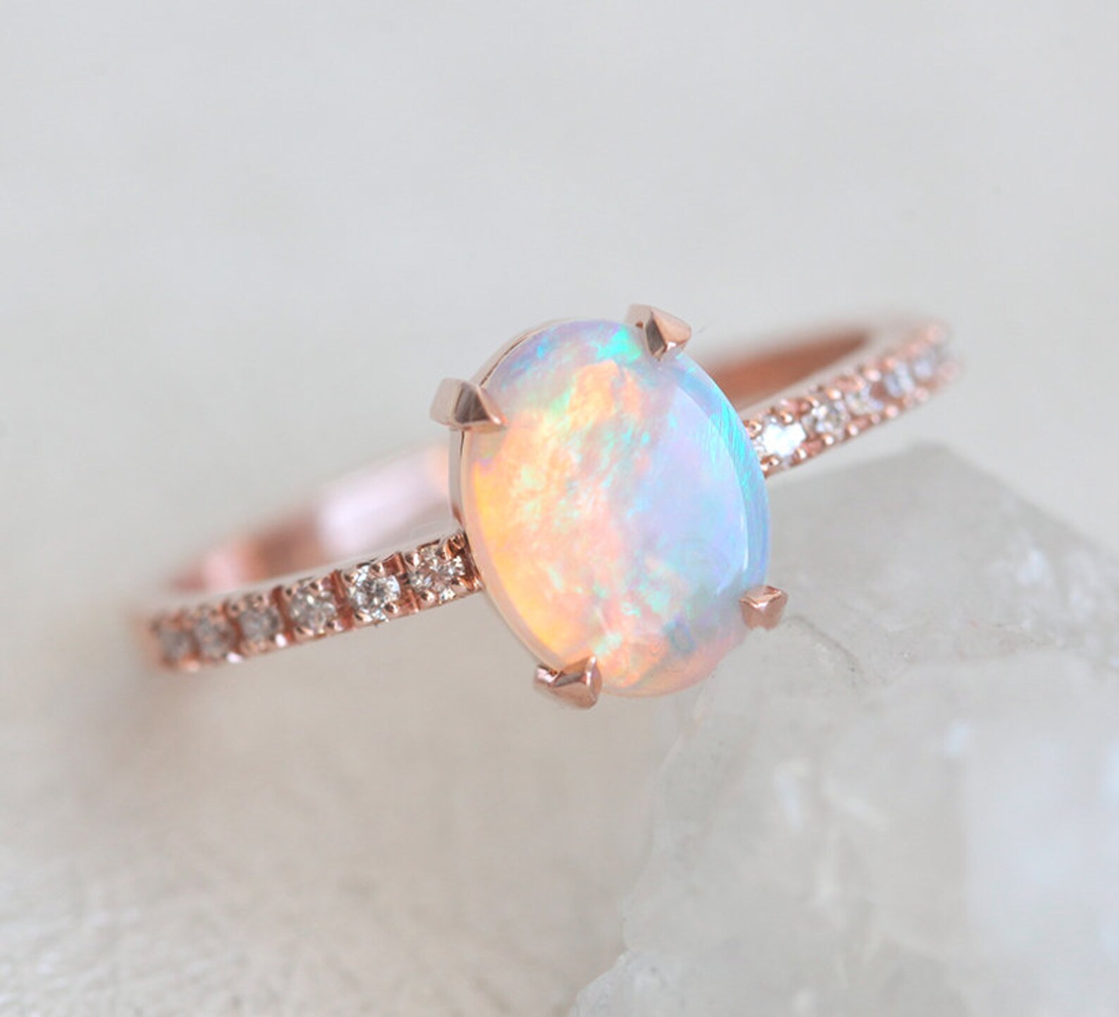Opal Engagement Ring Australian Fire Opal & Diamond Ring - Etsy