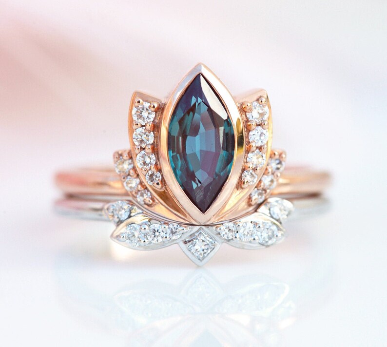 Zen Ring Set Lotus Engagement Ring Set Lotus Flower Ring - Etsy