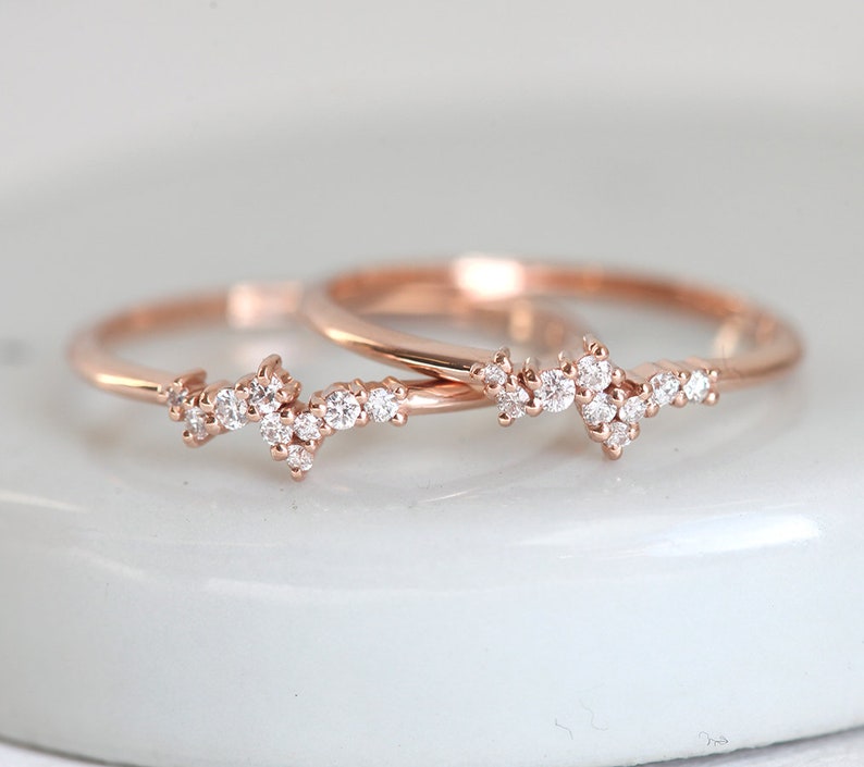 Mini Diamond Cluster Ring Rose Gold Diamond Wedding Ring | Etsy