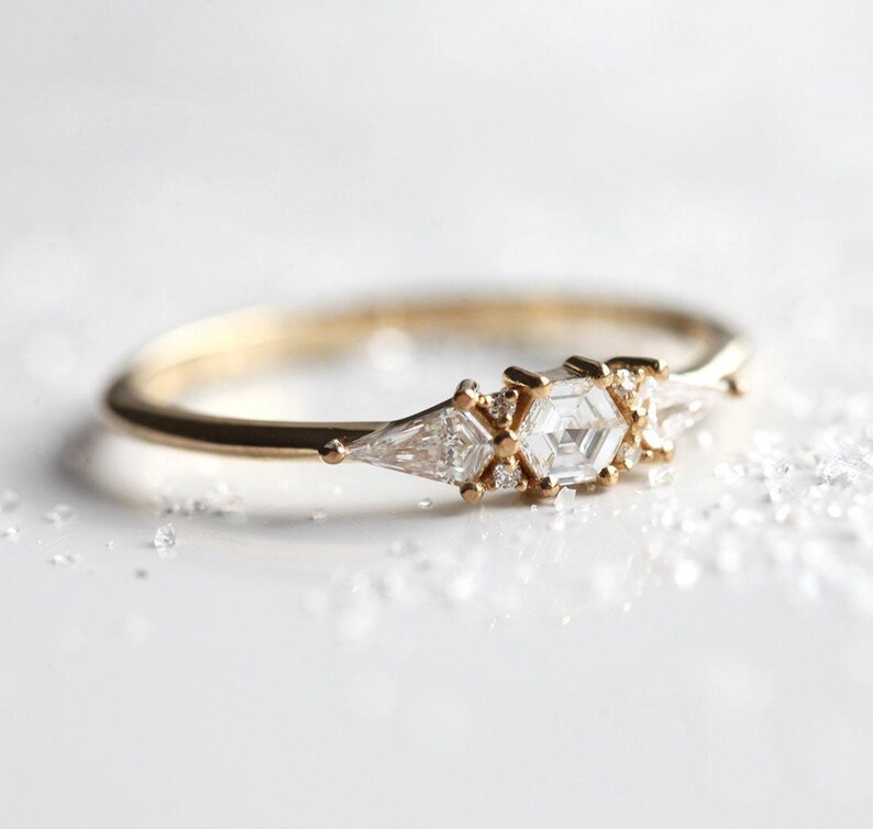 Hexagon Diamond Cluster Ring, Art Deco Diamond Engagement Ring, Unique ...