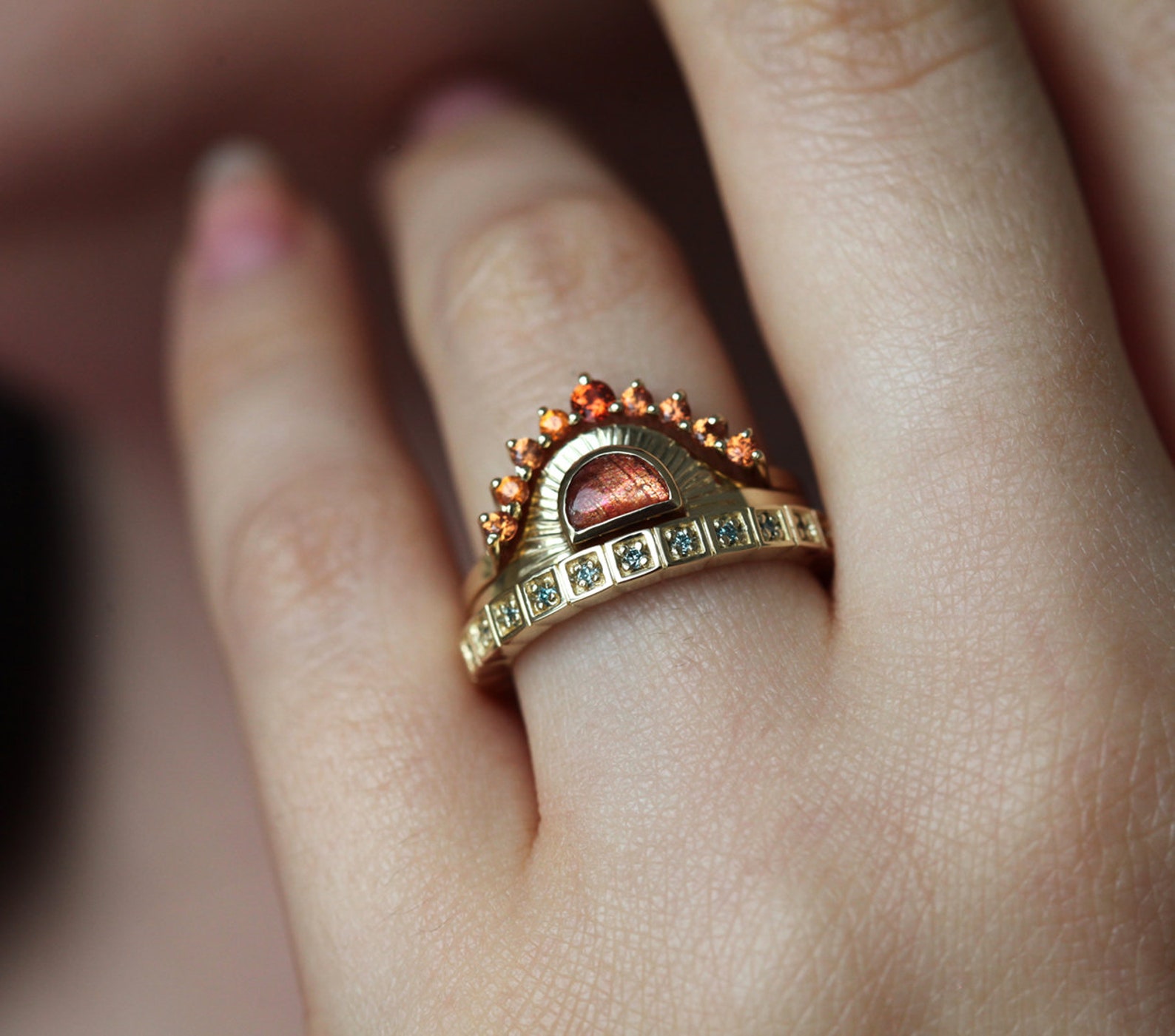 Sunset Ring Sunstone Engagement Ring Gold Sunrise Ring - Etsy