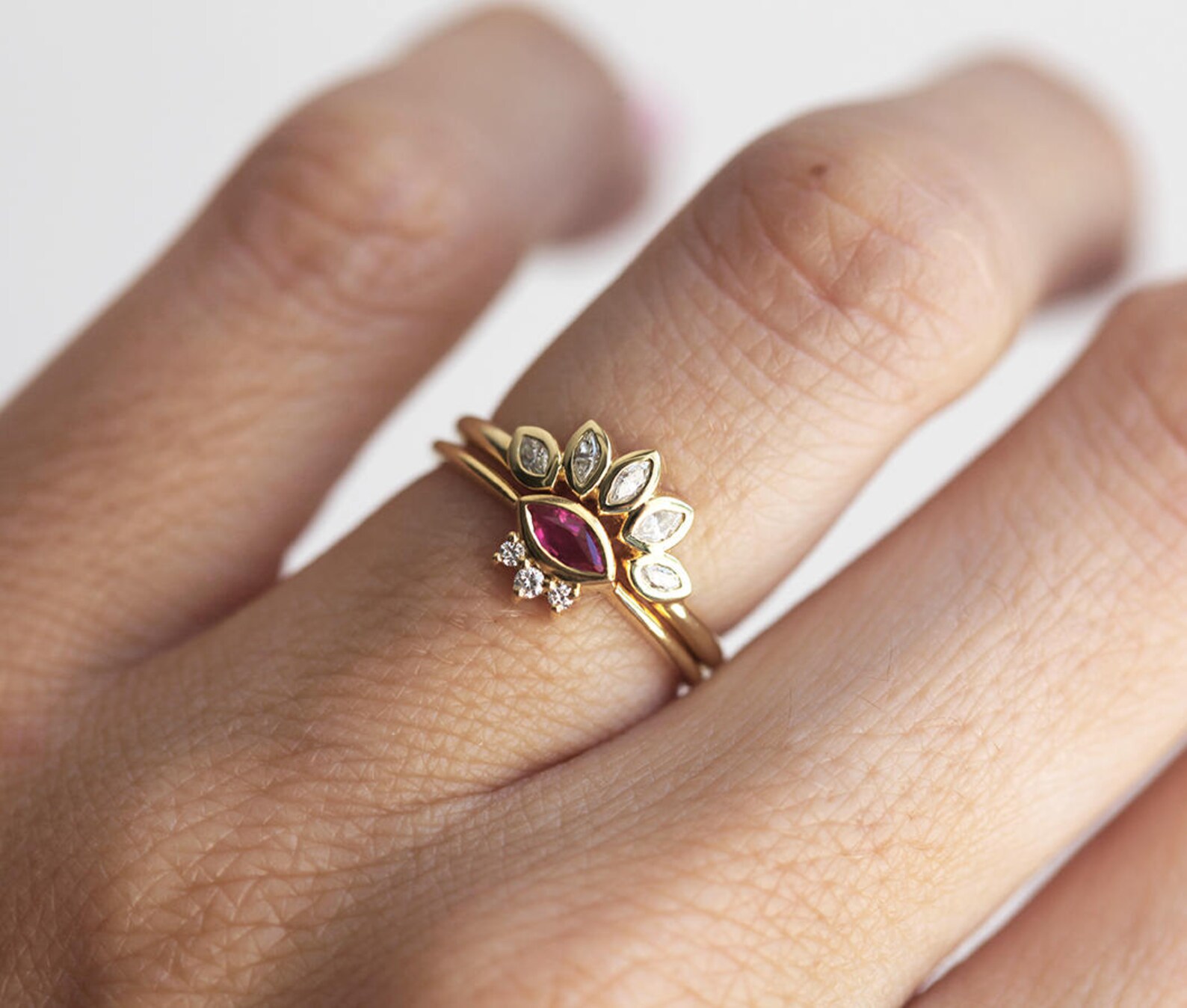 Delicate Ruby Wedding Ring Set Bridal Set With Marquise - Etsy