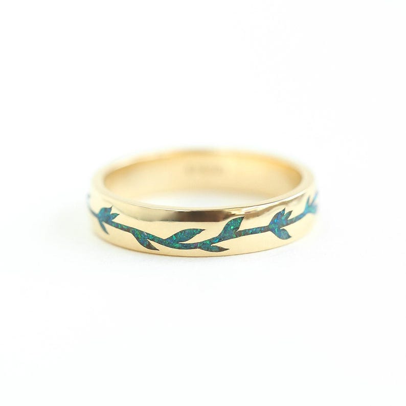Leaf Opal Inlay Band 14k 18k Platinum - Etsy