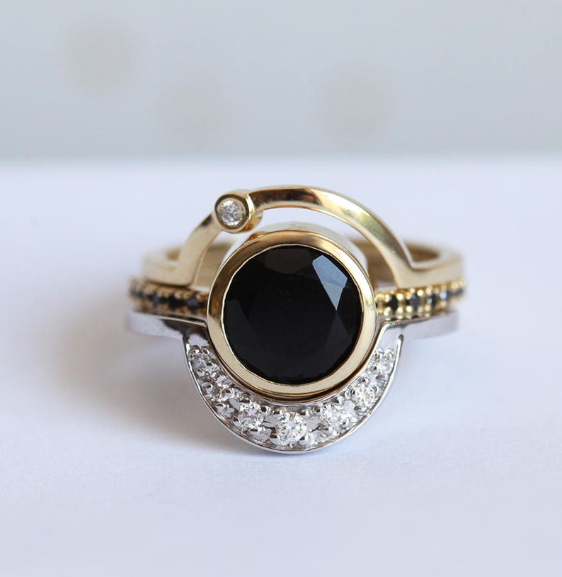 Black Diamond Engagement Ring Eclipse Ring Set Alternative - Etsy