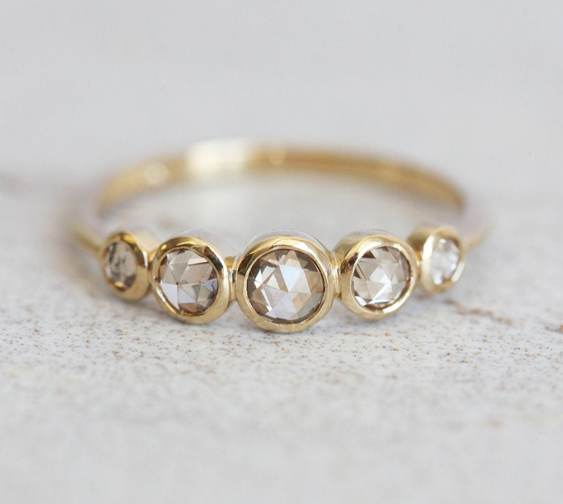 Champagne Diamond Ring Champagne Diamond Band Five Diamond | Etsy