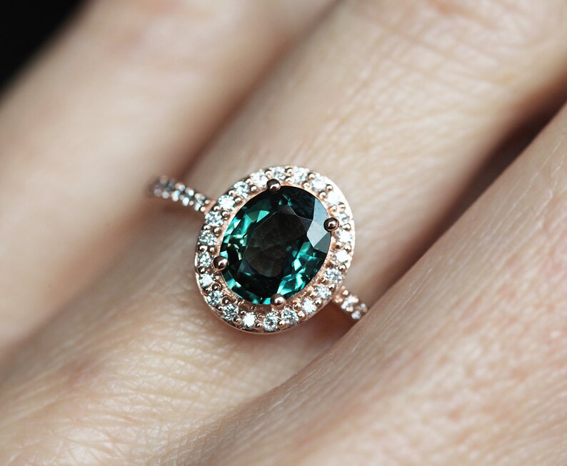 Blue Green Sapphire Engagement Ring Oval Peacock Sapphire | Etsy