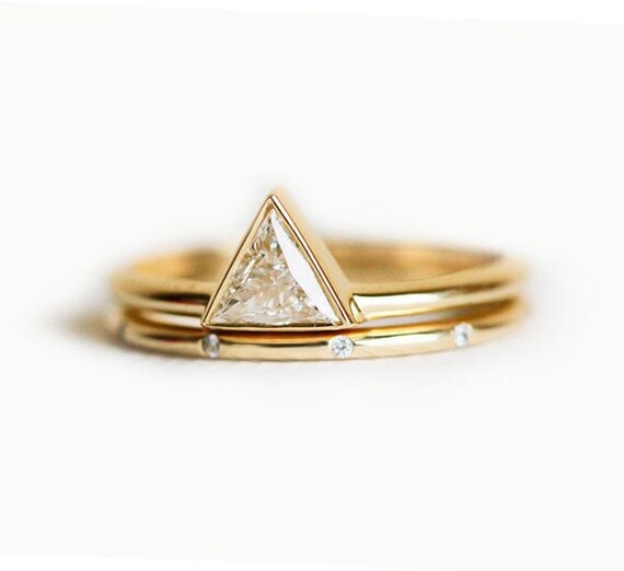 Modern Triangle Diamond Ring Set Triangle Diamond Set With | Etsy