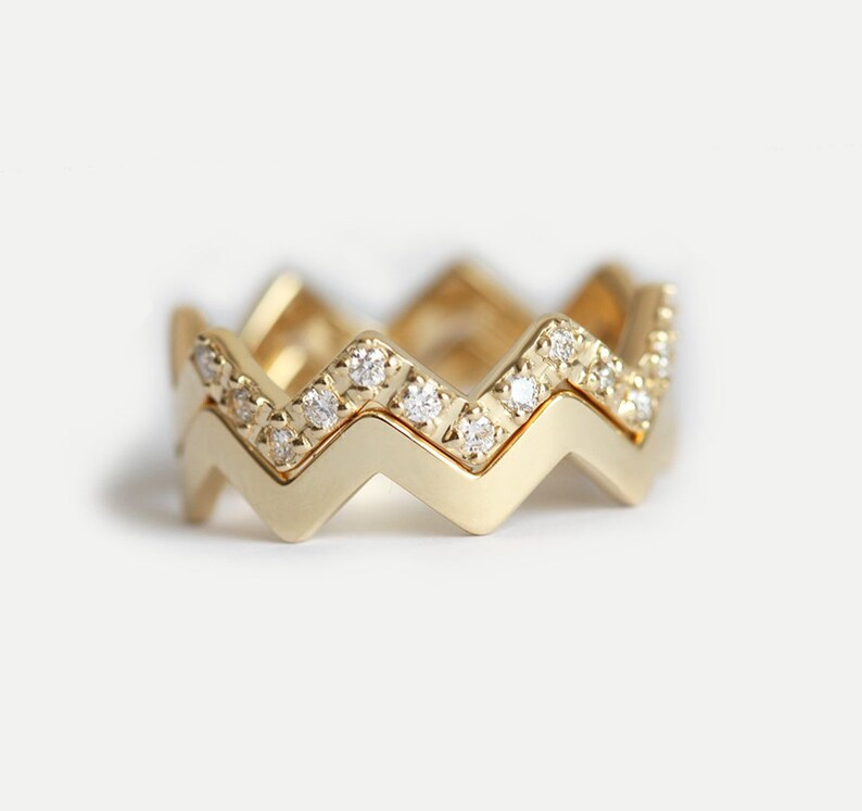 Zig Zag Ring 14k or 18k Solid Gold 2mm Wide Geometric Chevron - Etsy