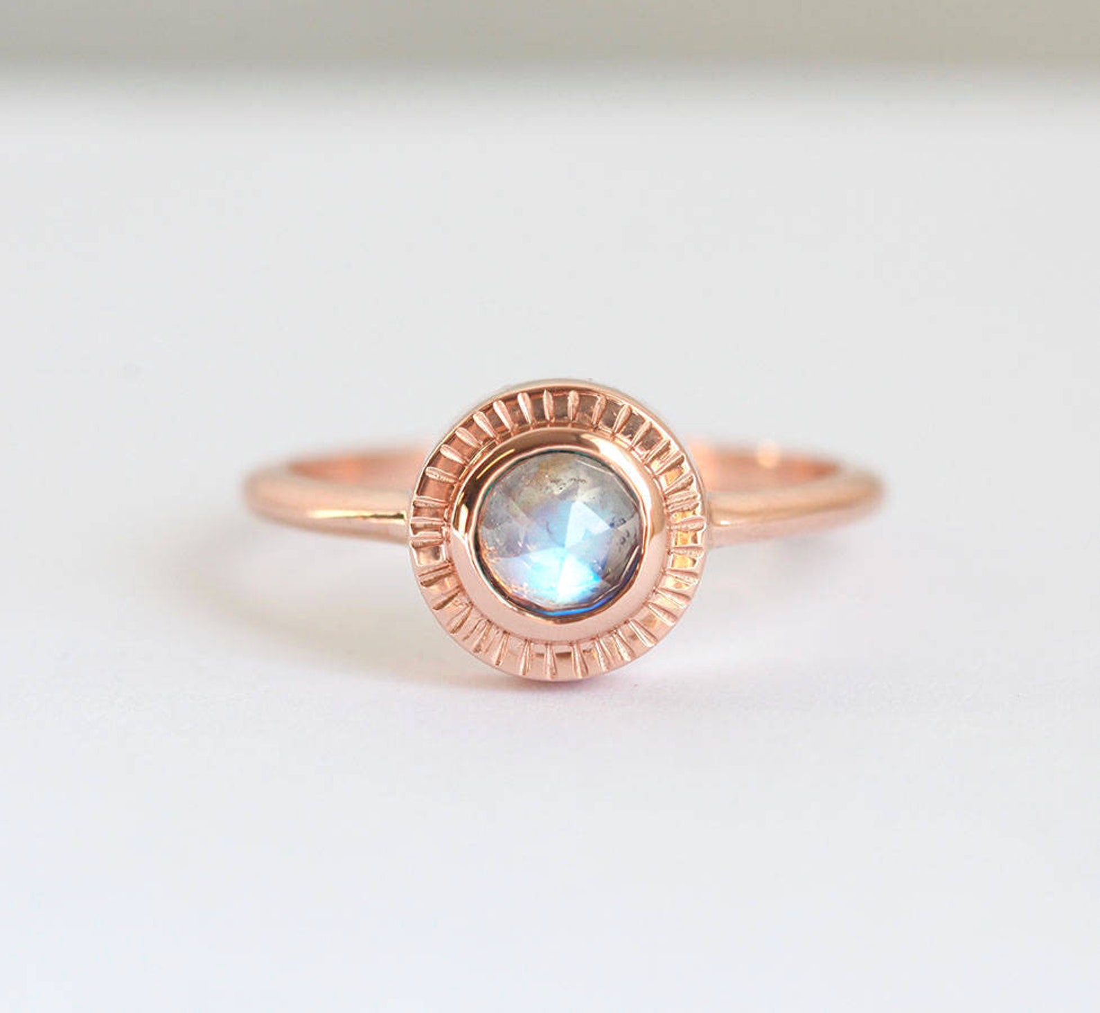 Round Moonstone Ring Solid Gold Band with 5mm Rose Cut Stone | Etsy