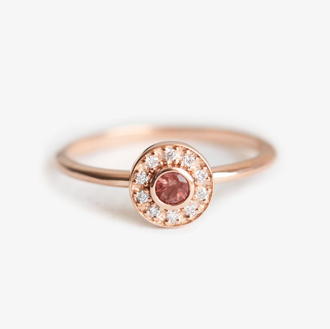 Sunstone Halo Diamond Ring Rose Gold Sun Ring Diamond Halo - Etsy
