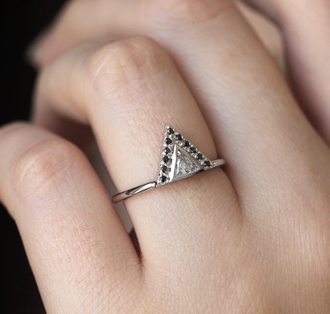 Black Pave Diamond Ring and White Trillion Diamond Ring, Trillion ...