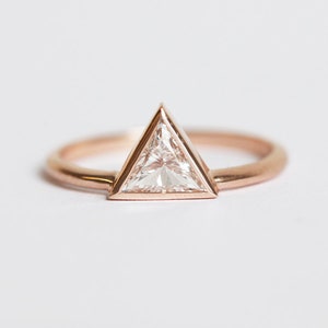 Triangle Diamond Ring, Triangle Engagement Ring in Rose Gold - Etsy