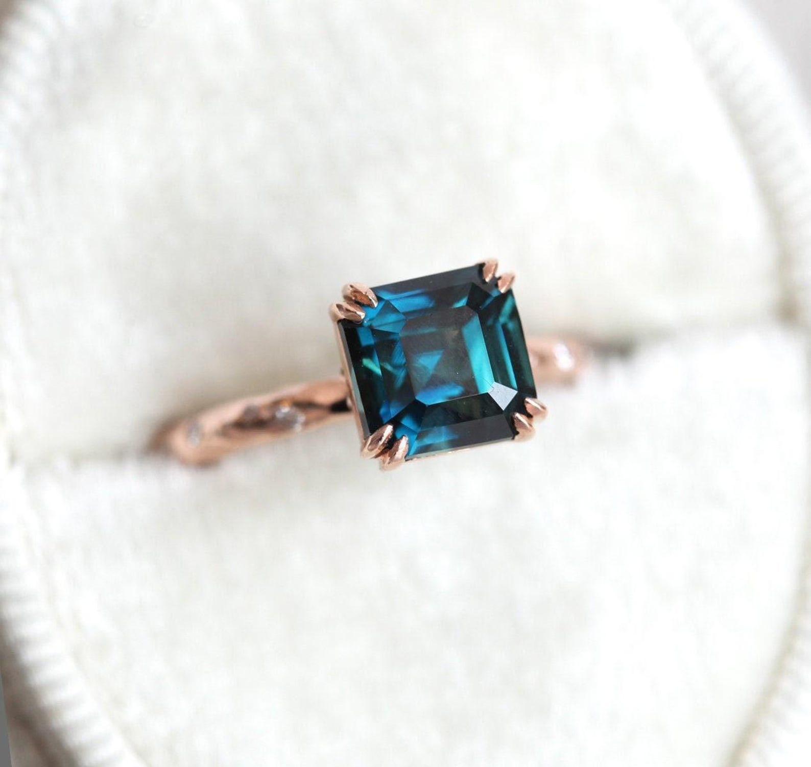 Blue Green Radiant Sapphire Engagement Ring, Bi Color Sapphire Ring ...