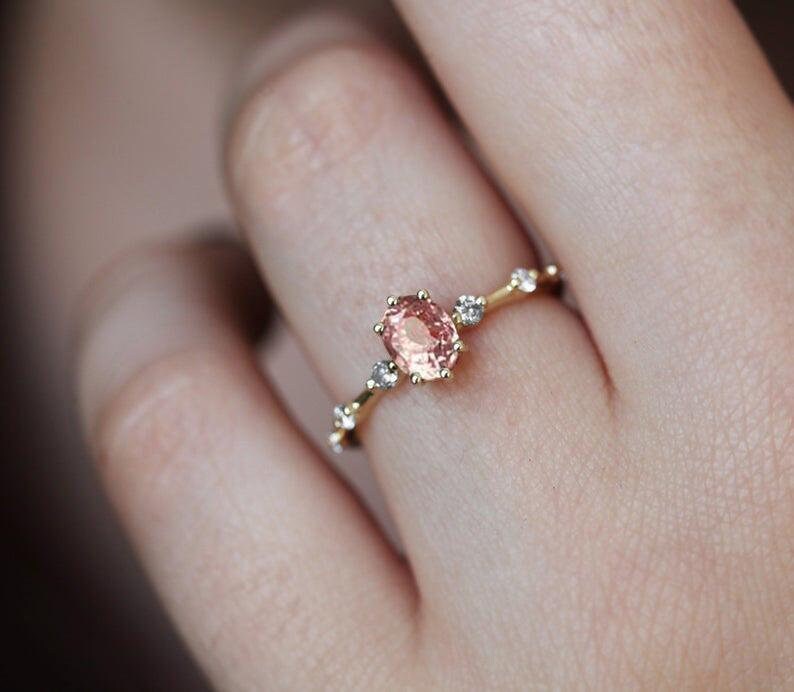 Oval Peach Sapphire Ring Pastel Sapphire Engagement Ring - Etsy