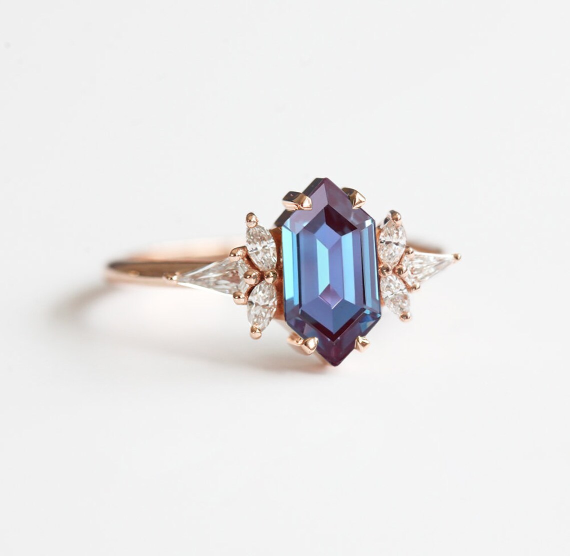 Lab Alexandrite & Diamond Engagement Ring Unique Lab - Etsy