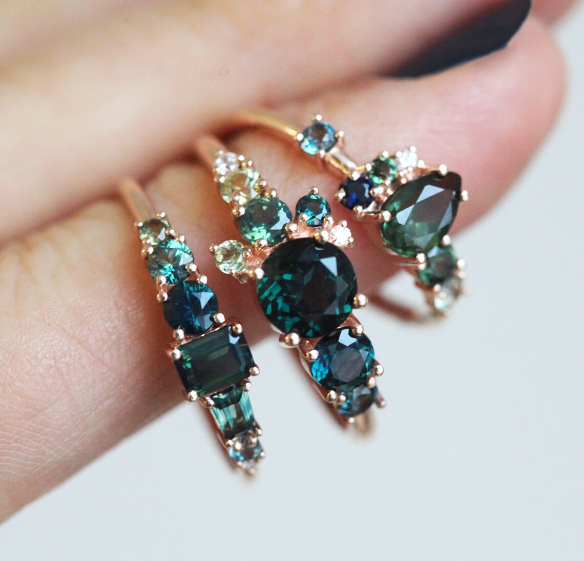 Teal Sapphire Ring Engagement Cluster Unique Custom - Etsy